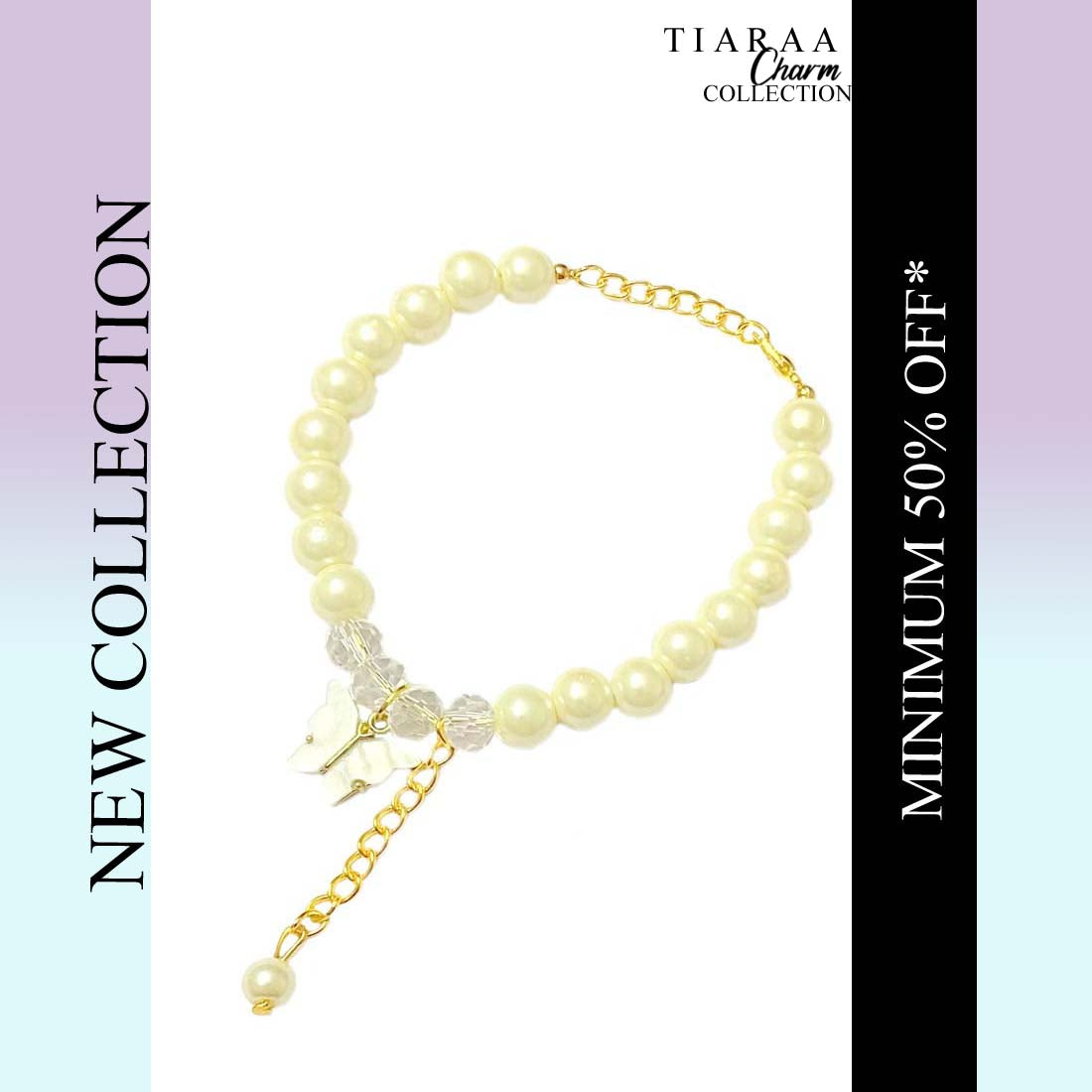 White Butterfly Crystal Pearl Bracelet – Tiaraa