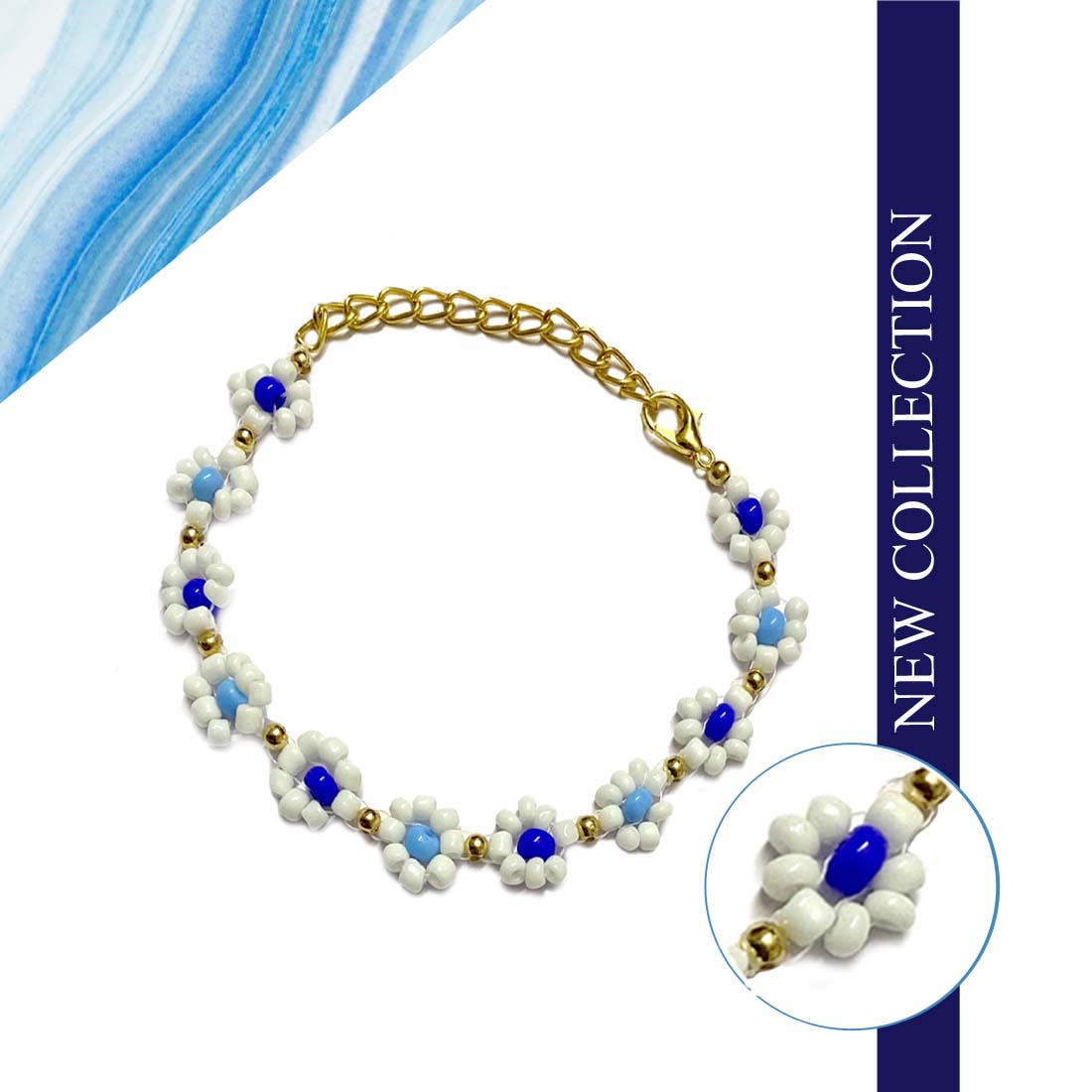 White Blue Floral Chain Charm Bracelet – Tiaraa