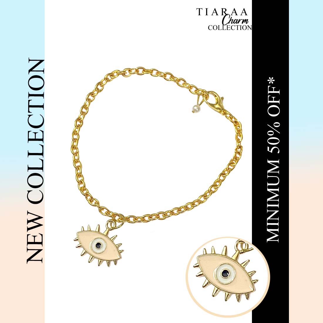Pink Evil Eye Golden Charm Bracelet – Tiaraa